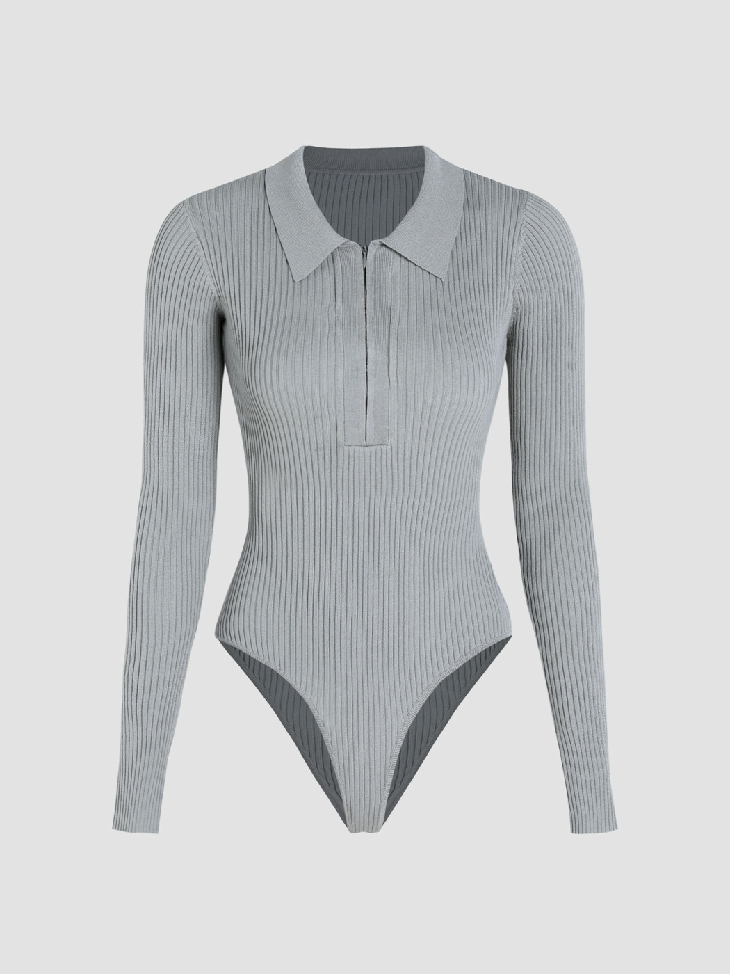 Never Pay Full Price for Solid Rib Zip Up Collar Knitted Bodysuit
