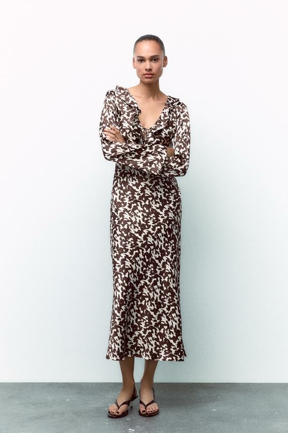 Never Pay Full Price for Printed Satin Dress With Ruffles