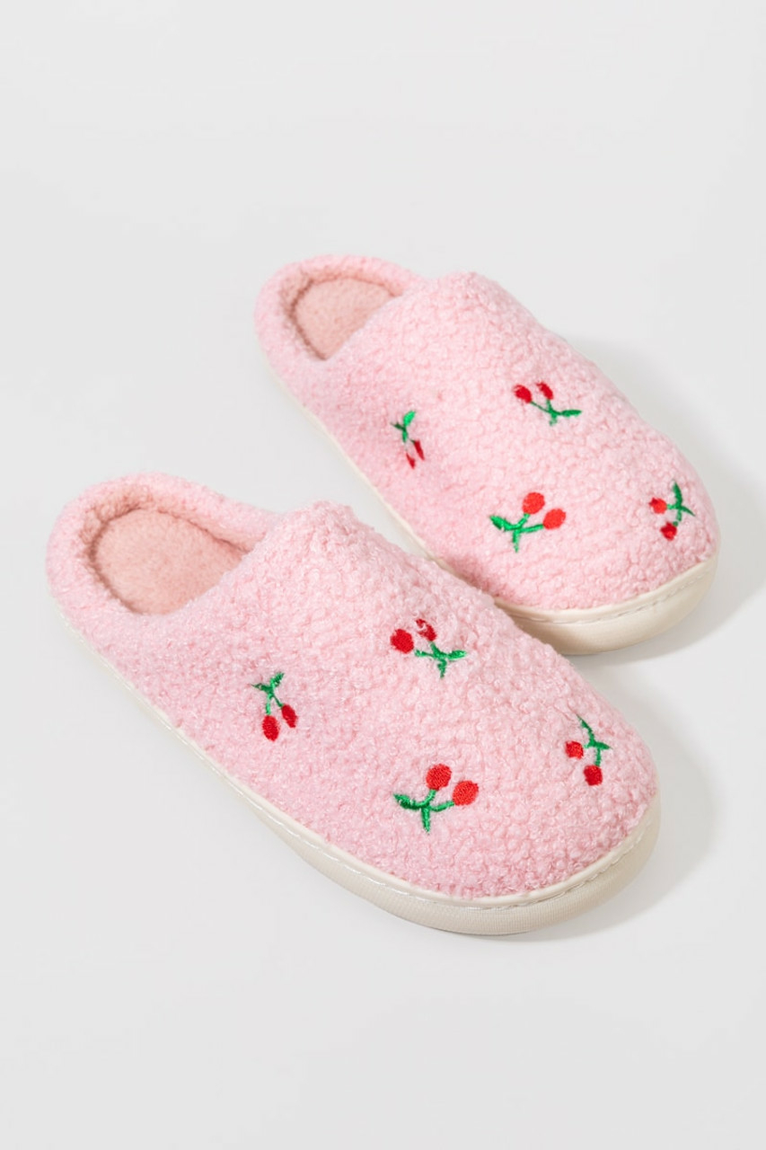 Never Pay Full Price for Anne Fuzzy Cherry Embroidered Slippers